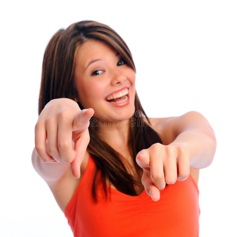 Pretty pointing woman stock image. Image of positive - 17323905