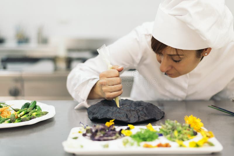 Pretty Professional Chef Cooking. Stock Image - Image of kitchen ...