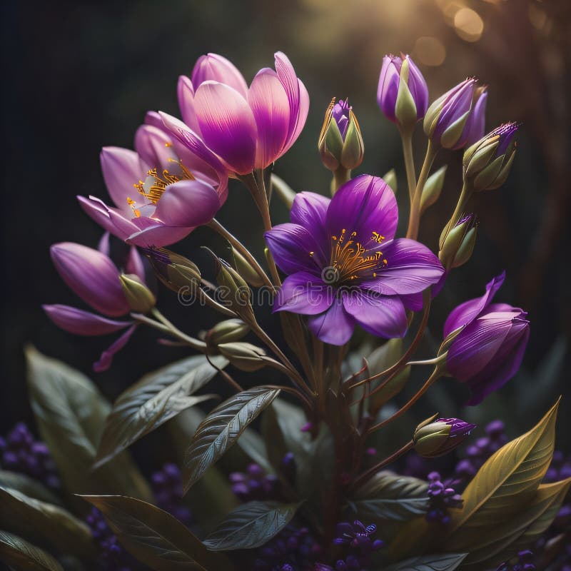 Pretty Purple Flowers Chiaroscuro Lighting Stock Image - Image of ...