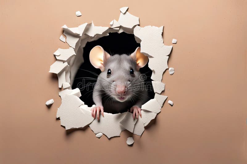 Pretty Rat in Climbing Throught the Wall Hole. Stock Image - Image of ...
