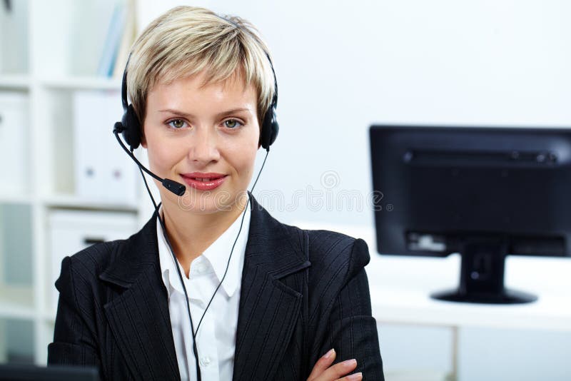 Pretty receptionist stock photo. Image of headset, business - 25444170