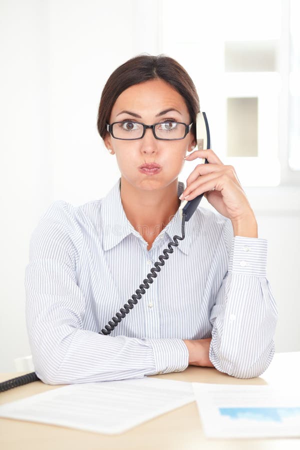 Pretty Receptionist Wearing Headset Stock Image - Image of brunette ...