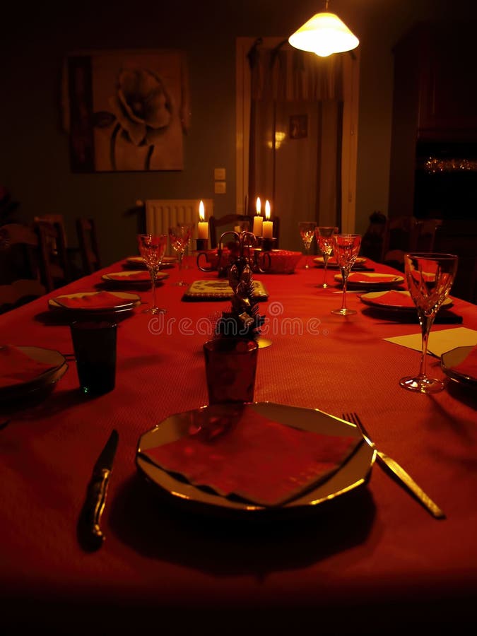 A Pretty Red Table Set for the Christmas Meal Stock Image - Image of ...