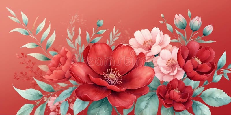 Pretty Red Theme Flowers on Pastel Red Bac Ai Generated Stock ...