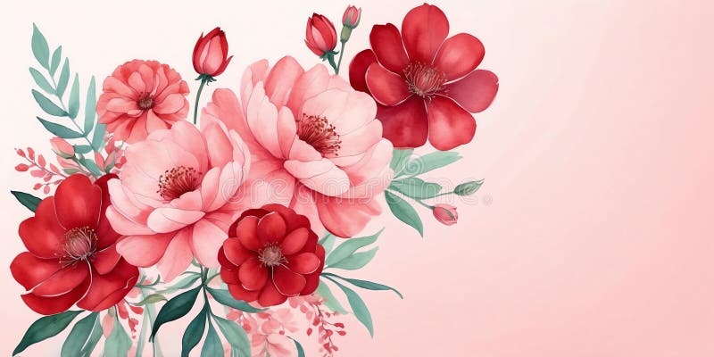Pretty Red Theme Flowers on Pastel Pink Ba Ai Generated Stock ...