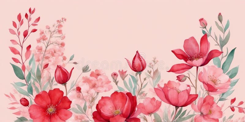 Pretty Red Theme Flowers on Pastel Pink Ba Ai Generated Stock ...
