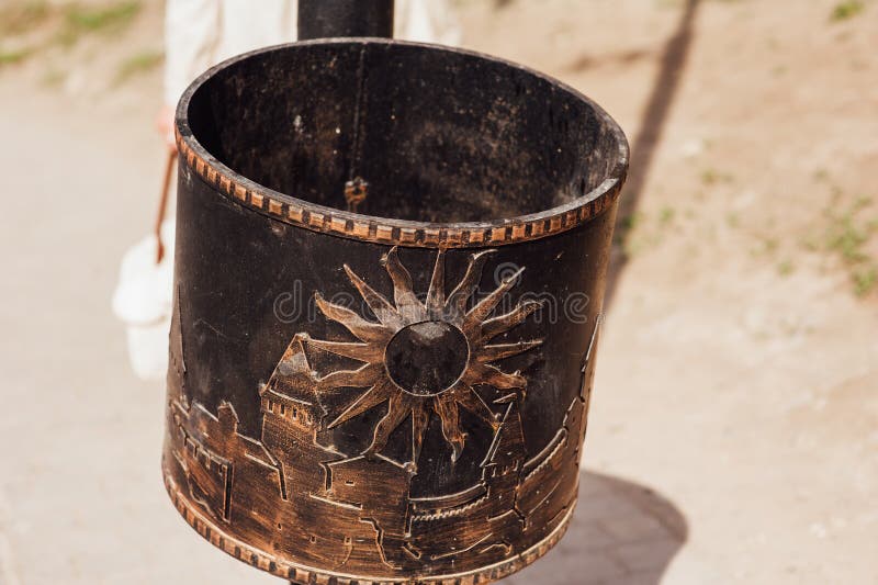 Pretty Rubbish Bin with an Artistic Pattern Stock Image - Image of ...