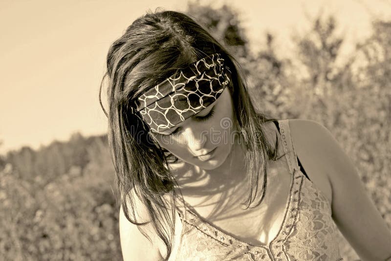 A Pretty Sad Woman in the Fields on Summer Day Stock Photo - Image of ...