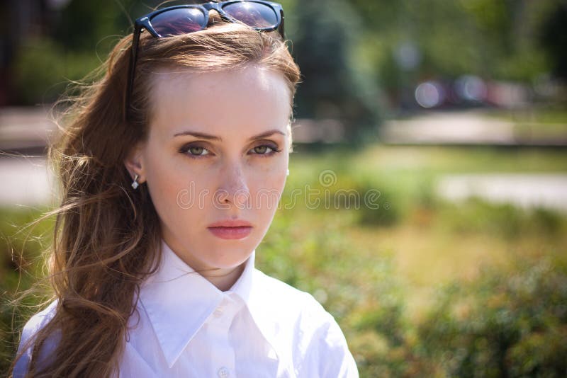 Pretty sad young woman stock photo. Image of female, green - 25117152