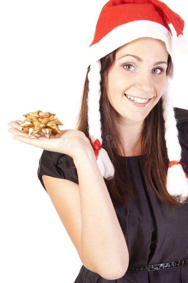 Pretty Santa Girl with a Bow Stock Photo - Image of attractive, girl ...