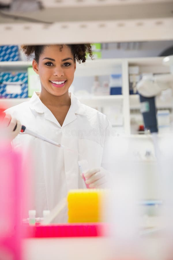 Pretty Science Student Smiling and Holding Beaker Stock Image - Image ...