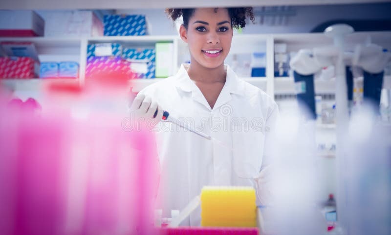 Pretty Science Student Using Pipette Stock Image - Image of front ...