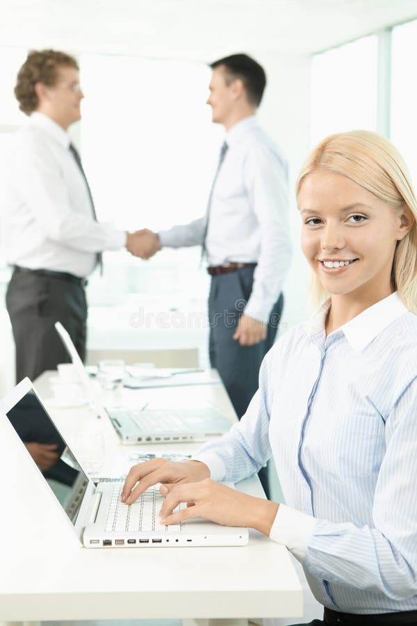 Pretty secretary stock image. Image of handshaking, background - 22576791