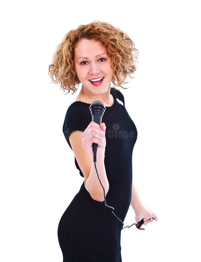 Beautiful Young Heavy Metal Singer with Microphone Singing and ...