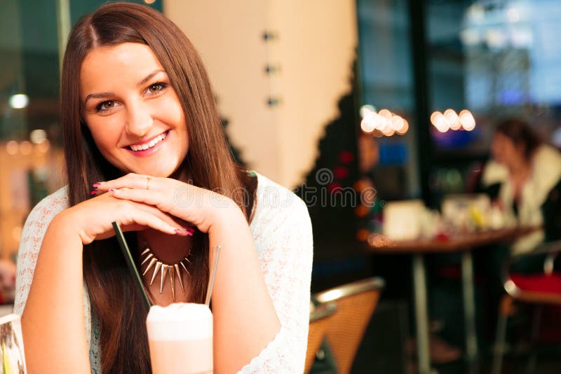 Pretty Single Lady Sitting in a Cafe Stock Image - Image of happy, cafe ...