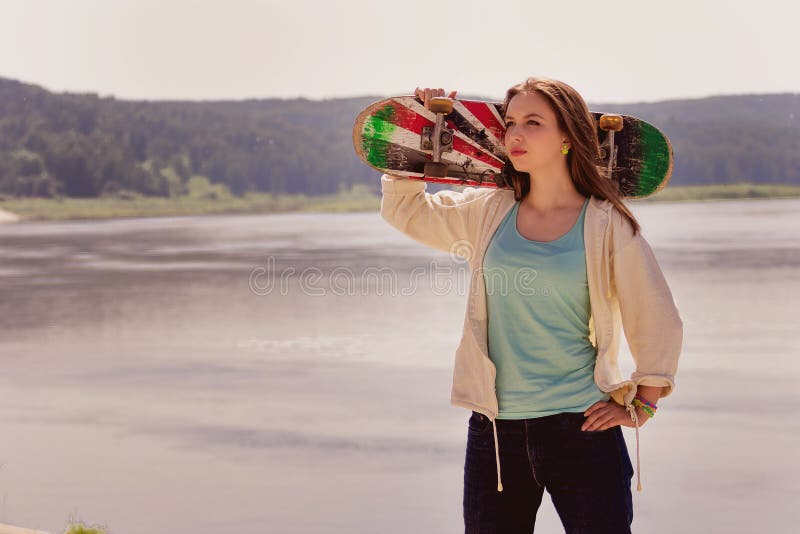 Pretty Skater Girl Holding Skateboard Stock Image Image Of Culture