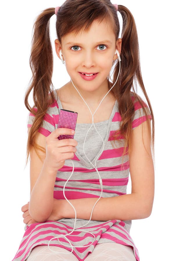 Pretty Smiley Girl with Personal Stereo Stock Photo - Image of ...