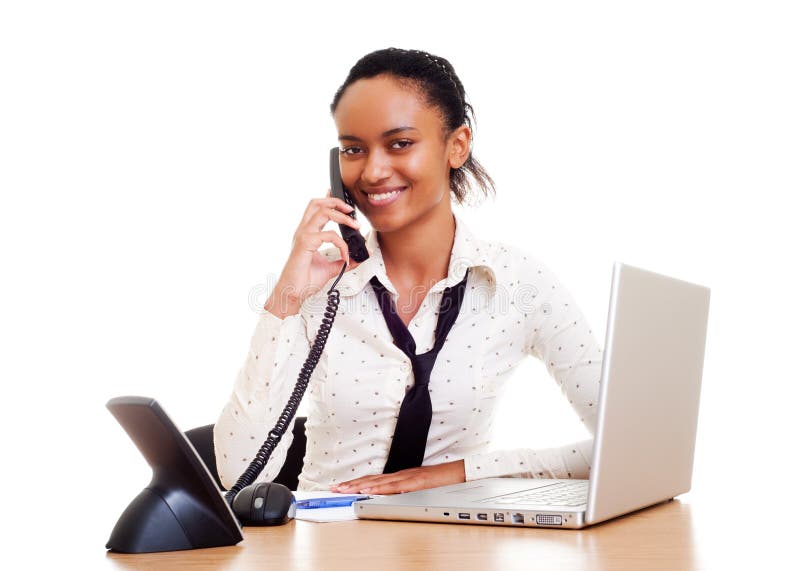 Pretty smiley operator stock image. Image of office, mulatto - 12949675
