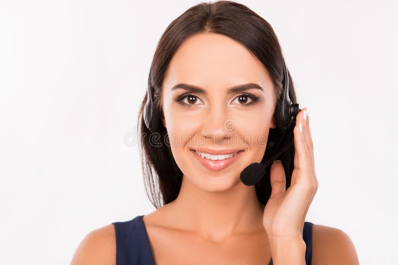Pretty Smiling Agent Consulting Customers on the Phone Stock Image ...