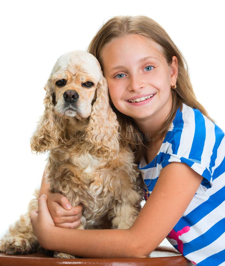 Girl with American Cocker Spaniel Stock Photo - Image of american ...