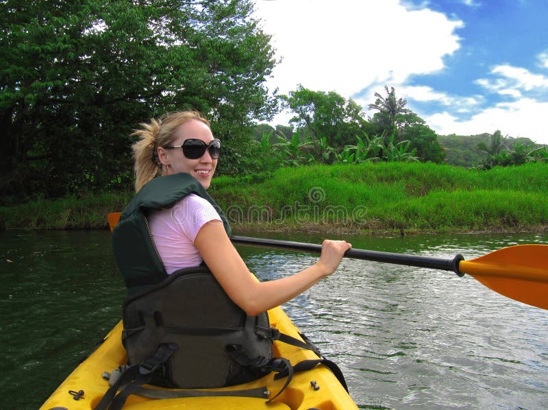 Pretty Smiling Girl is Kayaking Stock Image - Image of canoe, smile ...