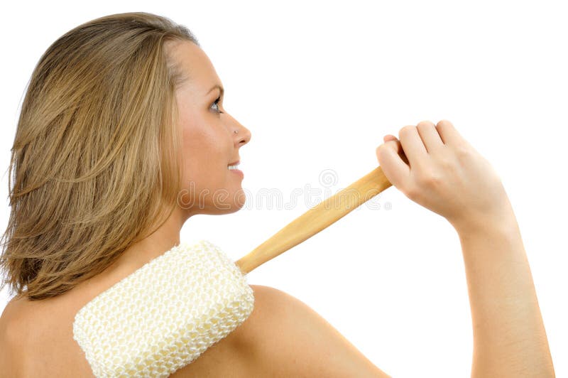 Pretty Smiling Girl Washing Her Back Stock Photo - Image of bath, naked ...