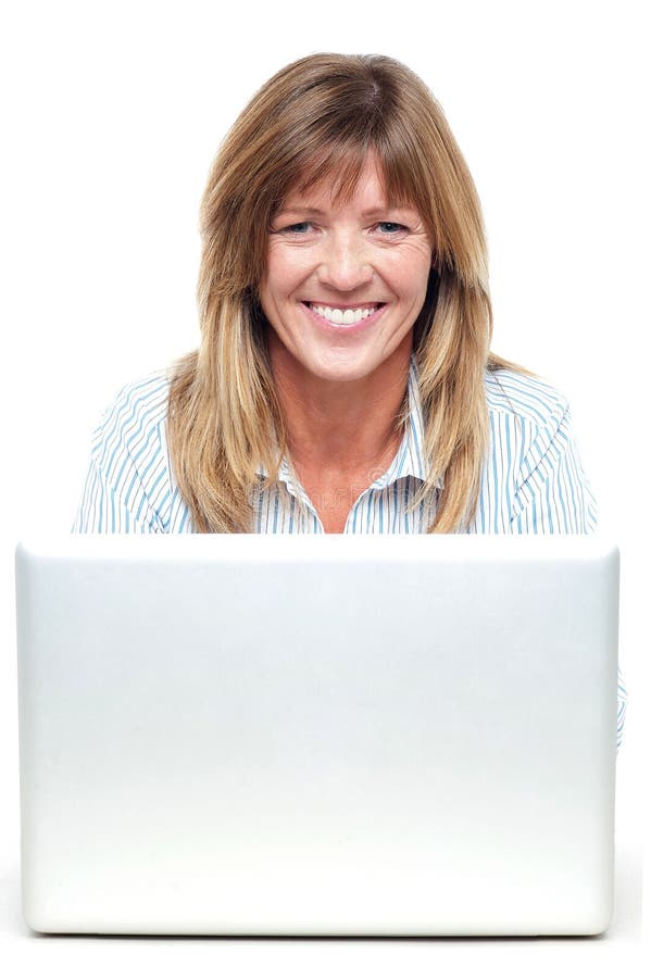 Pretty Smiling Lady Working on Laptop Stock Image - Image of formal ...