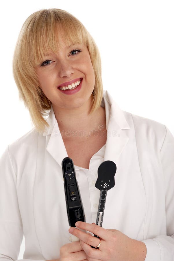 Pretty Smiling Optometrist or Optician Stock Image - Image of measure ...