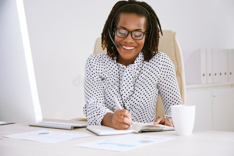 Call center manager stock image. Image of africanamerican - 121261721