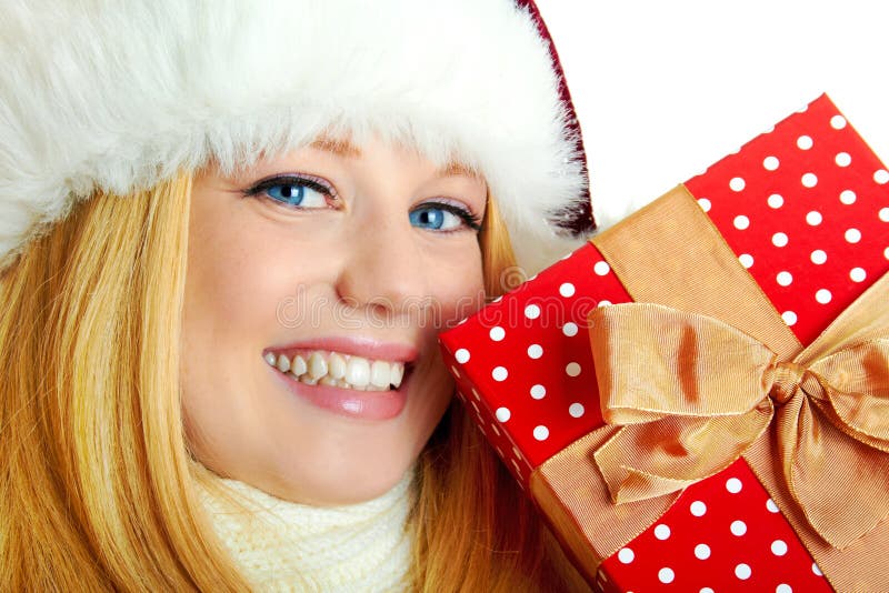 Pretty Smiling Woman with Christmas Gift Stock Image - Image of hair ...