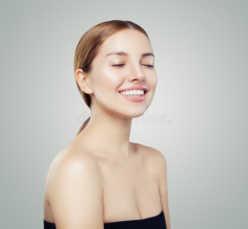 Pretty Smiling Woman Portrait Beautiful Girl Face With Clear Skin