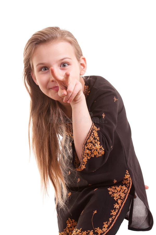 Pretty Young Girl Plays on a White Background Stock Image - Image of ...