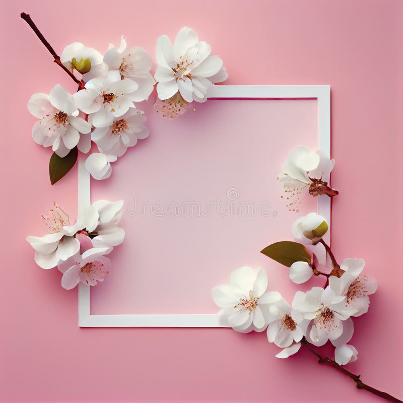 Pretty Spring Frame with Cherry Blossom Branches . Generative Ai Stock ...