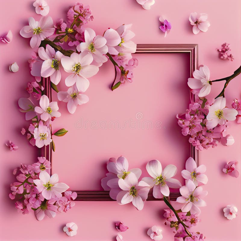 Pretty Spring Frame with Cherry Blossom Branches . Generative Ai Stock ...