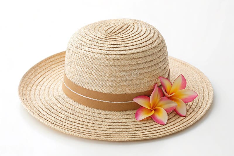 Pretty Straw Hat with Flower on White Background Stock Photo - Image of ...