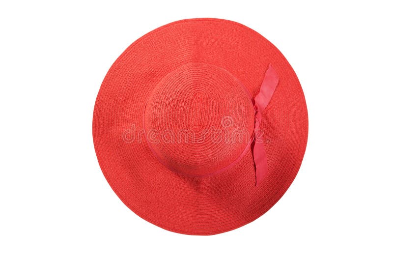 Pretty Straw Hat with Ribbon and Bow on White Background. Beach Hat Top ...