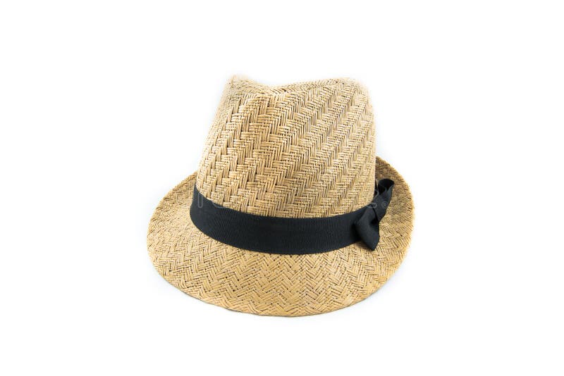 Pretty Straw Hat with Ribbon Front Side on White Background Stock Photo ...