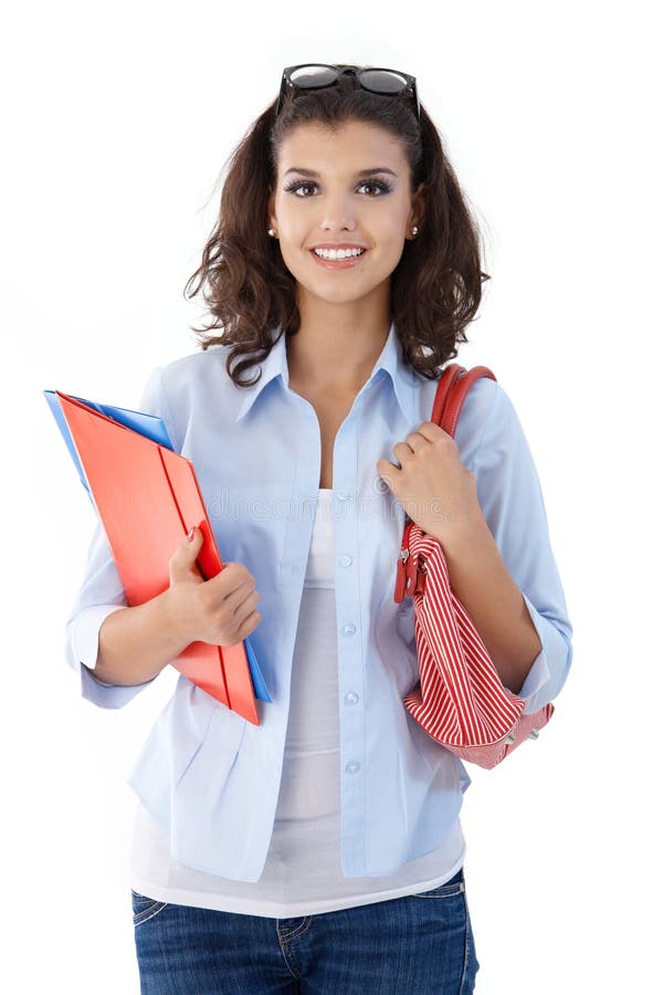 Pretty Student with Folders Stock Photo - Image of cutout, american ...