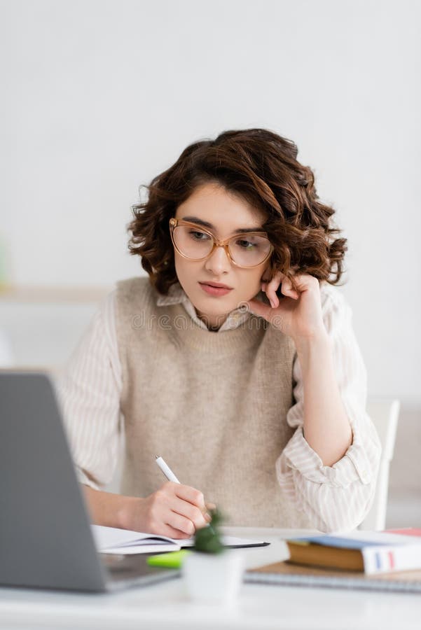 Pretty Student in Glasses Taking Notes Stock Photo - Image of caucasian ...