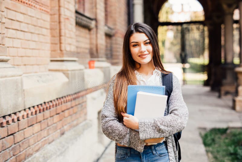 Pretty Student Smiling at Camera Outside on Campus at the University ...
