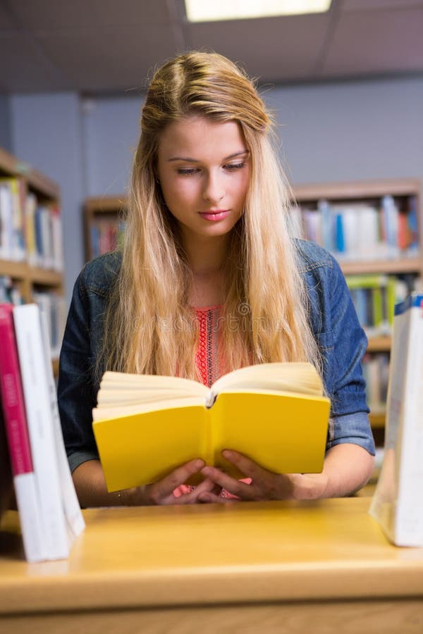 Pretty Student Studying in the Library Stock Image - Image of education ...