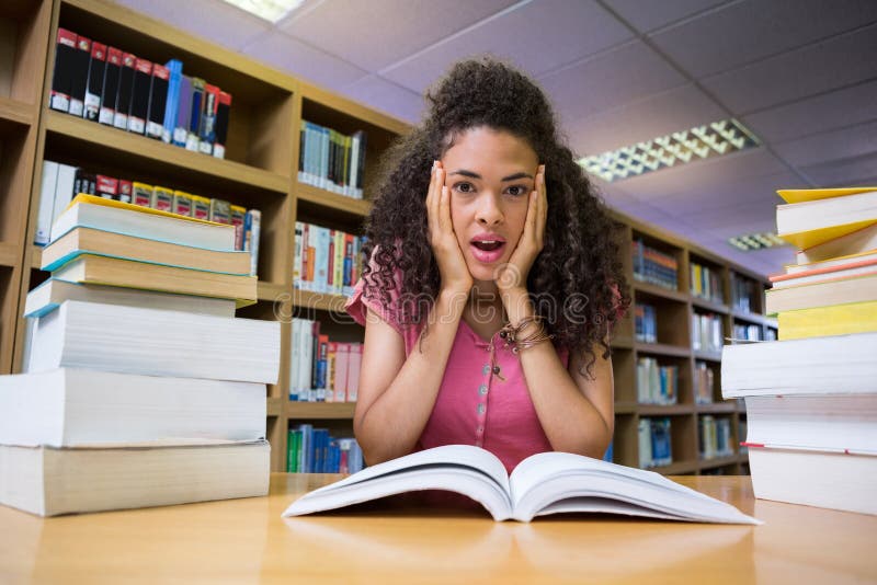 Pretty Student Studying in the Library Stock Image - Image of revising ...