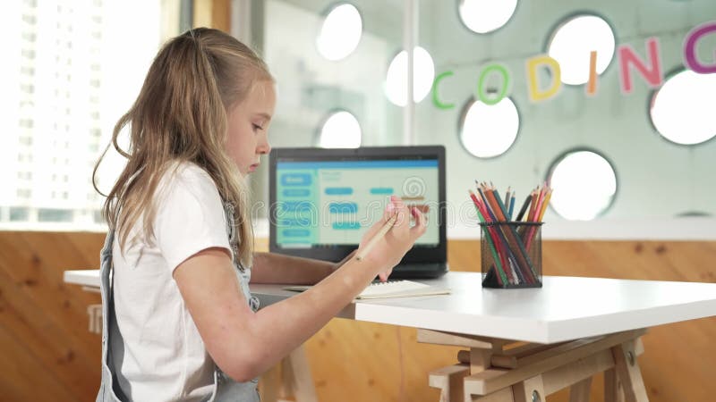 Pretty Student Thinking or Doing Homework while Looking at Laptop ...