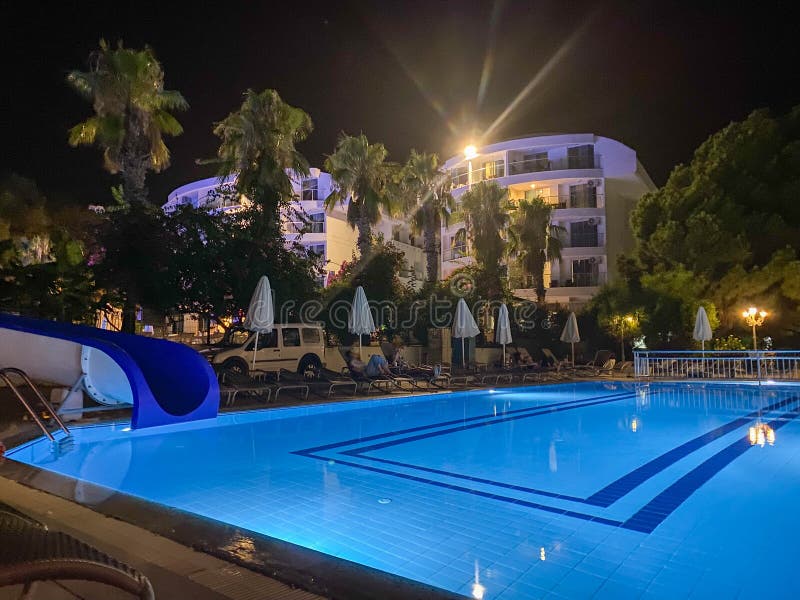 A Pretty Swimming Pool in Night at a Local Resort Stock Photo - Image ...