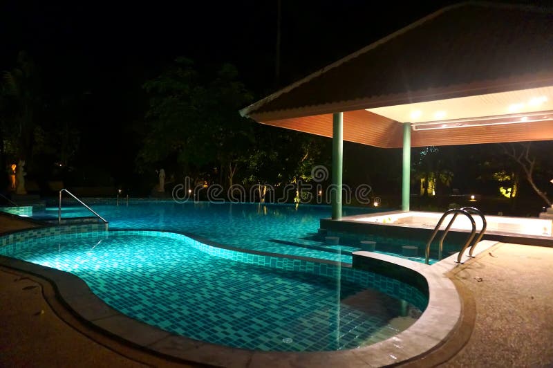 A Pretty Swimming Pool in Night at a Local Resort Stock Image - Image ...