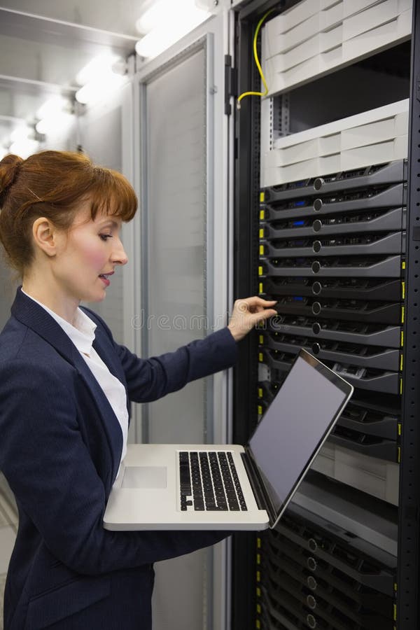 Pretty Technician Using Laptop while Working on Servers Stock Image ...