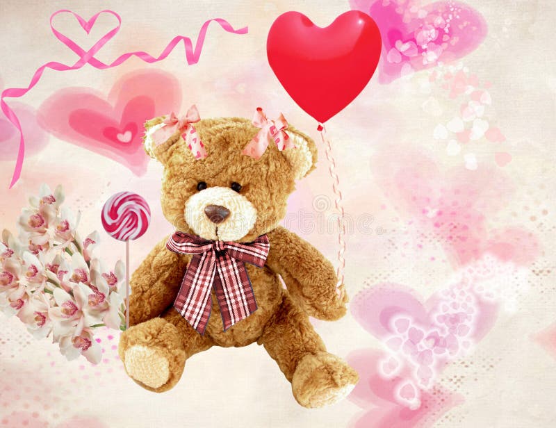 Pretty Teddy Bear With Bows, Red Heart Stock Photo - Image of girl ...