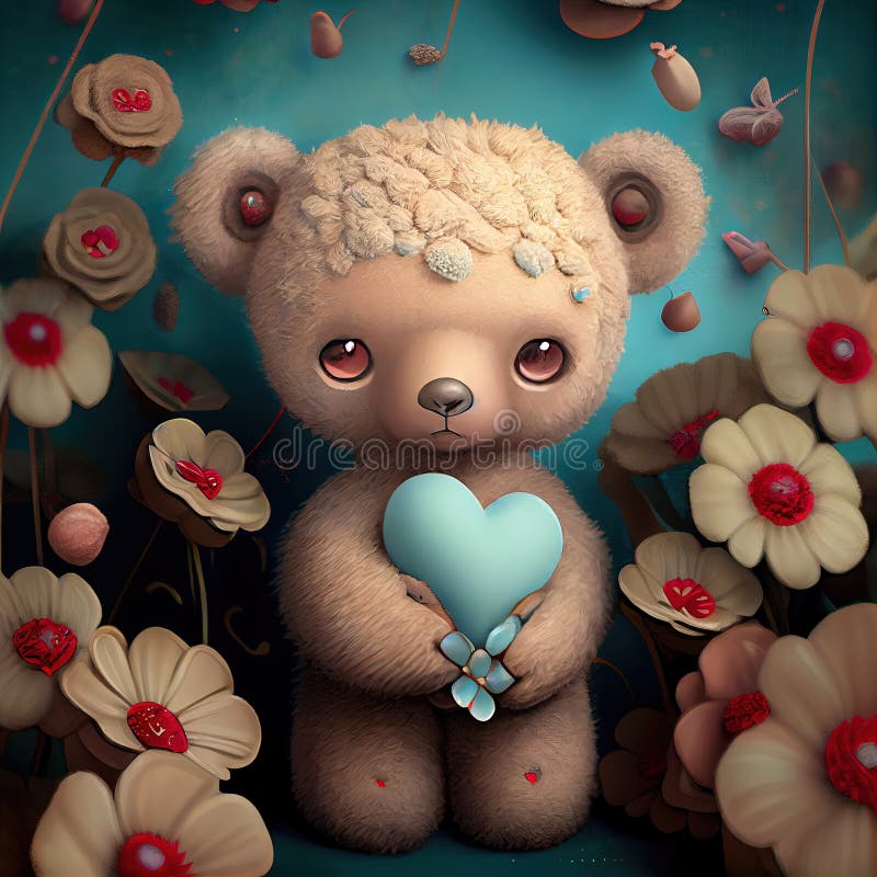 Pretty Teddy Bear Withe with Sitting with Elegant White Filigree Heart ...