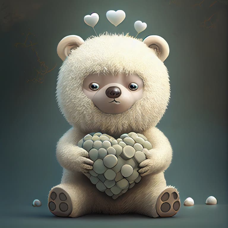 Pretty Teddy Bear Withe with Sitting with Elegant White Filigree Heart ...