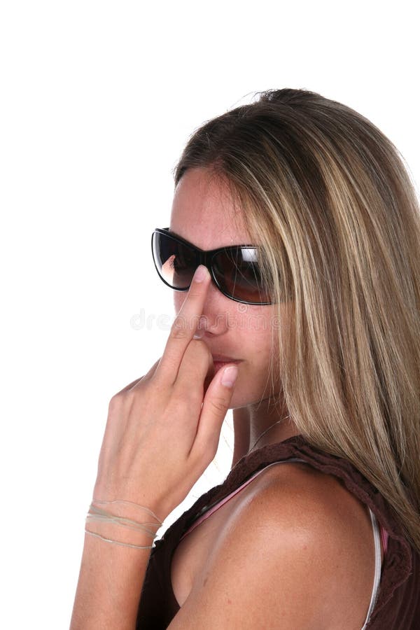 Pretty Teen In Sunglasses Flipping The Bird Stock Image Image 5763213